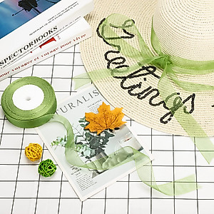 molshine 50 Yards x 5/8 Inch Shimmer Sheer Organza Ribbon,Chiffon Fabric Ribbons for Bouquets Garland,Bowknot,Wedding,Gift Wrapping,Hair,Crafts,Decoration (Green, 5/8")