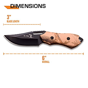 Elk Ridge - Outdoors Fixed Blade Knife - 6-in Overall, 3-in Black Stainless Steel Blade, Camo Coated Wood Handle, 1680D Nylon Sheath - Hunting, Camping, Survival - ER-562BC