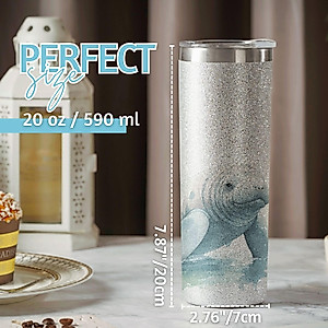 Onebttl Manatee Gifts for Women/Girls, 20 oz Skinny Tumbler with Lid and Straw, Best Gifts for Manatee Sea Animals Lovers on Christmas/Birthday, Gift Box Included, Silver Glitter