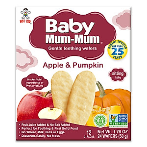 Hot-Kid Baby Mum-Mum Rice Rusks, Apple & Pumpkin, 24 Pieces (Pack of 6) Gluten Free, Allergen Free, Non-GMO, Rice Teether Cookie for Teething Infants