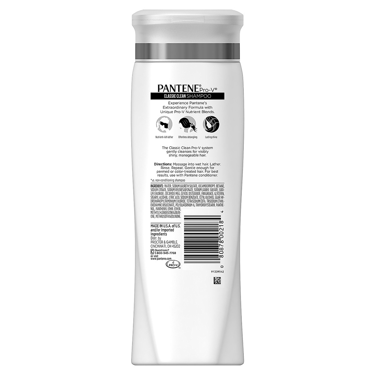 Pantene Pro-V Classic Clean Shampoo, 12.6 fl oz (Pack of 3) (Packaging May Vary)