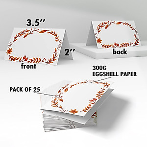 25 Thanksgiving Day Place Cards Tent Cards Seating (3.5 x 2 in), Fall Leaves Table Name Cards for Thanksgiving Party, Food Labels, Dinner Parties, Banquets, Baby Shower / YJZW008J