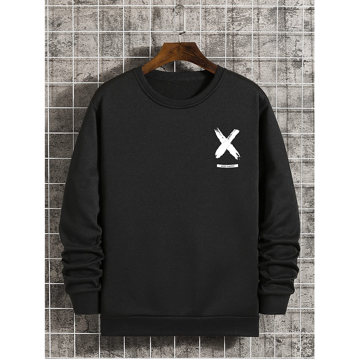 GORGLITTER Men's Letter Graphic Print Sweatshirt Crewneck Long Sleeve Thermal Pullover Tops Black X-Large