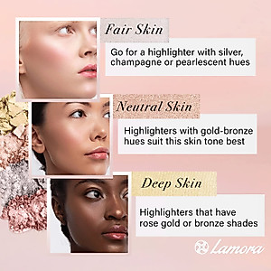 Highlighter Palette Highlighter Makeup Iluminador - Glow Bronzer Powder Makeup Highlighter Kit With Mirror - 4 Highly Pigmented Face Highlighter Shimmer Colors - Vegan, Cruelty Free & Hypoallergenic