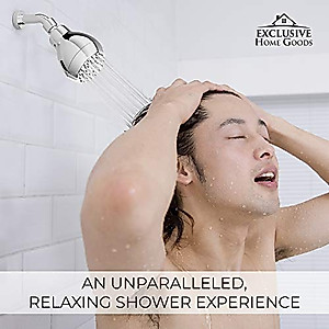 High Pressure Shower Head - Chrome - Powerful Deluxe Bathroom Showerhead with Strong Spray Stream and Small Silicone Nozzles - Universal Fit Works with High and Low Water Flow Showers-2.5 GPM