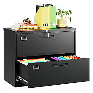 MIIIKO 2 Drawer Lateral File Cabinet with Lock, Filing Cabinet for Home Office, Easy Assemble, Metal Storage File Cabinet for Hanging Files Letter/Legal/F4/A4 Size
