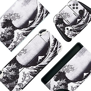 BelugaDesign Wave Switch Skin | Cool Sticker Wrap Vinyl Decal | Painting Japanese Water Ocean Cute | Compatible with Nintendo Switch OLED (Switch OLED, Gray)
