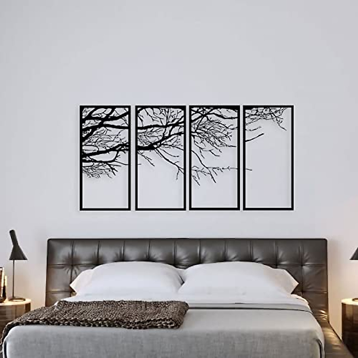 Peak Metal Wall Art, Tree of Life, Metal Wall Decor, 4 Panels for Living Room Decorations, Christmas Gift, Interior Decoration, Housewarming Gift 48 x 24 Inch (Black)