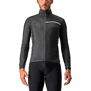 CASTELLI Men's Squadra Stretch Jacket, Windproof Zip Up Shell with High Collar for Road and Gravel Biking I Cycling - Light Black/Dark Gray - X-Large
