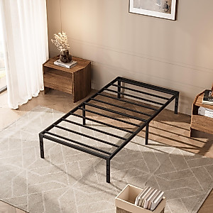 JTPTU 18 Inch High Twin Bed Frame No Box Spring Needed,Heavy Duty Metal Bed Frame Twin Size,Kids Twin Platform Bed Frame Steel Slat Support,Easy Assembly,Noise Free,Non Slip Black Bed Frame Twin