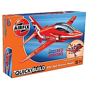 Airfix Quickbuild RAF Red Arrows Hawk Snap Together Plastic Model Kit J6018, Red & Black, 10 x 6 x 2 inches