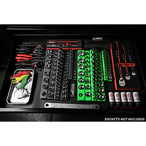 ARES 60160-6-Piece Magnetic Socket Organizers - Metric and SAE Set Black and Green -1/4 in, 3/8 in, 1/2 in Socket Holders -143 Pieces of Standard (Shallow) and Deep Sockets -Organize Your Tool Box