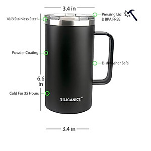 SILICANICE 24 oz Stainless Steel Vacuum Insulated Tumbler with handle & MacSlider Lid, Dishwasher Safe & Spill Proof Coffee Cup, Travel Mug for Hot/Cold Drinks, Durable Design (Gray 2.4, 24 Oz)