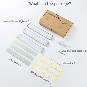 MOSTON Motion Sensor Closet Lights, 3 Pack 20 LED Cordless Under Cabinet Lighting with Built-in Rechargeable Battery, Stick-on Anywhere Magnetic Night Lamp for Cupboard Cabinet Kitchen Stairs