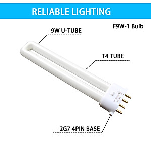 9 Watt 2G7 Base Fluorescent Light Bulb,Replacement for Satco S8365, Kandolite 96500,Coleman Lantern Bulb,Rayovac F9w-1 Light Bulb,CF9DS/E/841,4 Pin 2G7 Base,4100K 2PACK