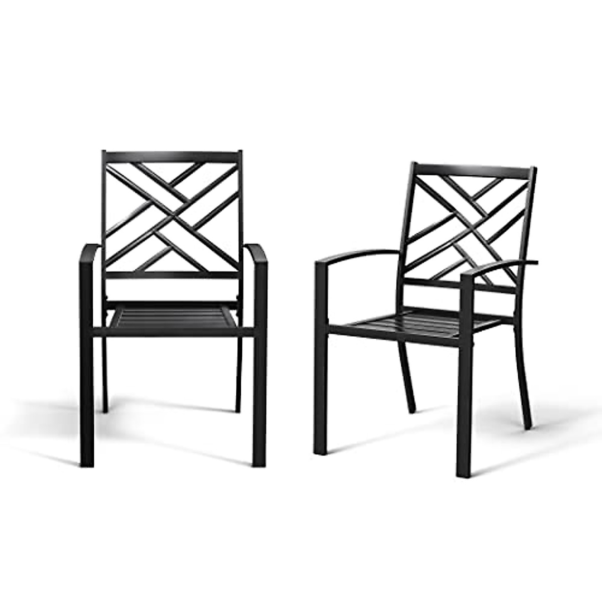 Bigroof Outdoor Patio Dining Chairs Set of 2, Metal Stackable Bistro Deck Chairs Support 300LB All-Weather Patio Furniture for Backyard, Deck, Patio, Lawn & Garden (2) (2, black1)
