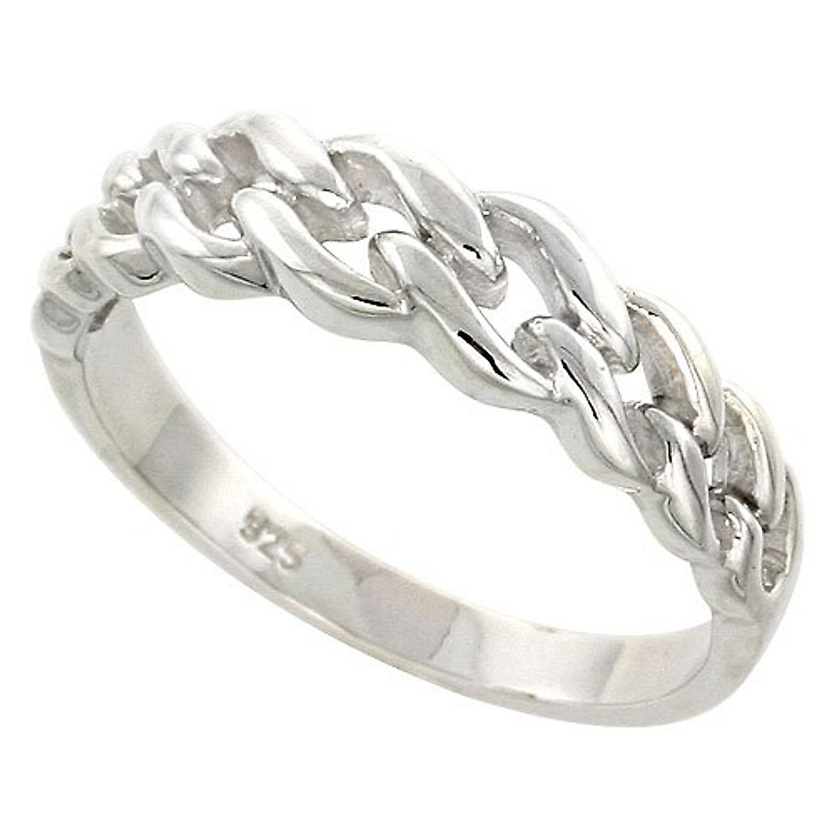 Sterling Silver Link Chain Ring Flawless Quality Finish 1/4 inch wide, size 8