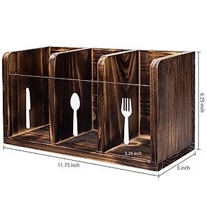 MyGift Torched Wood Flatware Caddy with Clear Acrylic Front Panel, Dining Utensils Holder, Cutlery Storage Organizer Bin with Fork, Spoon and Knife Labels