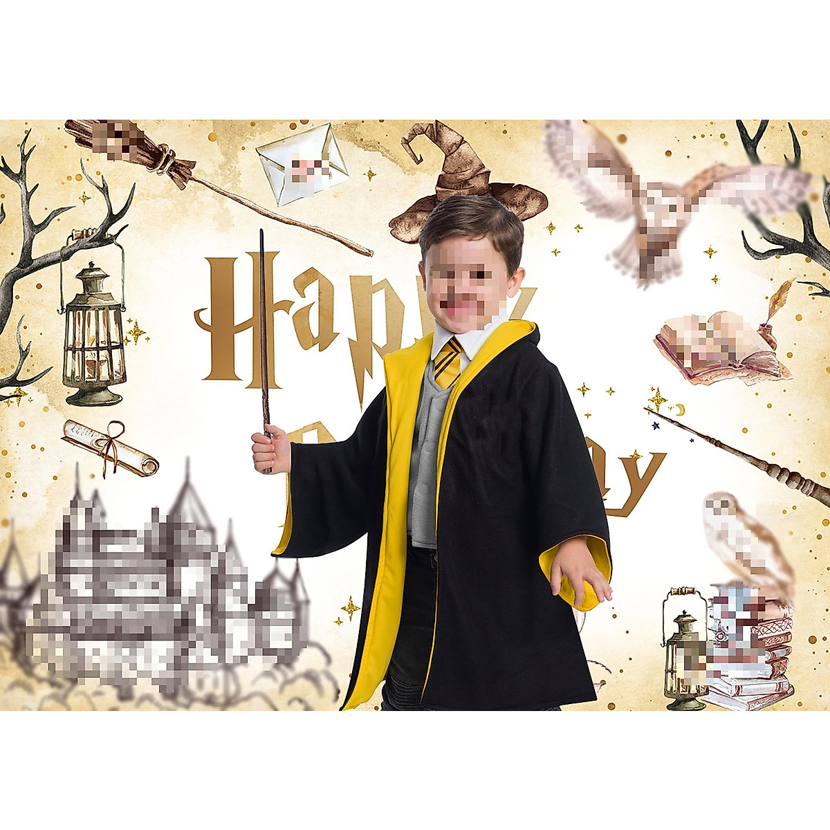 Wizard Happy Birthday Backdrop Magic School Castle Backdrop for Halloween Wizard Theme Photography Background Boys Girls Birthday Party Decoration Banner 7X5FT