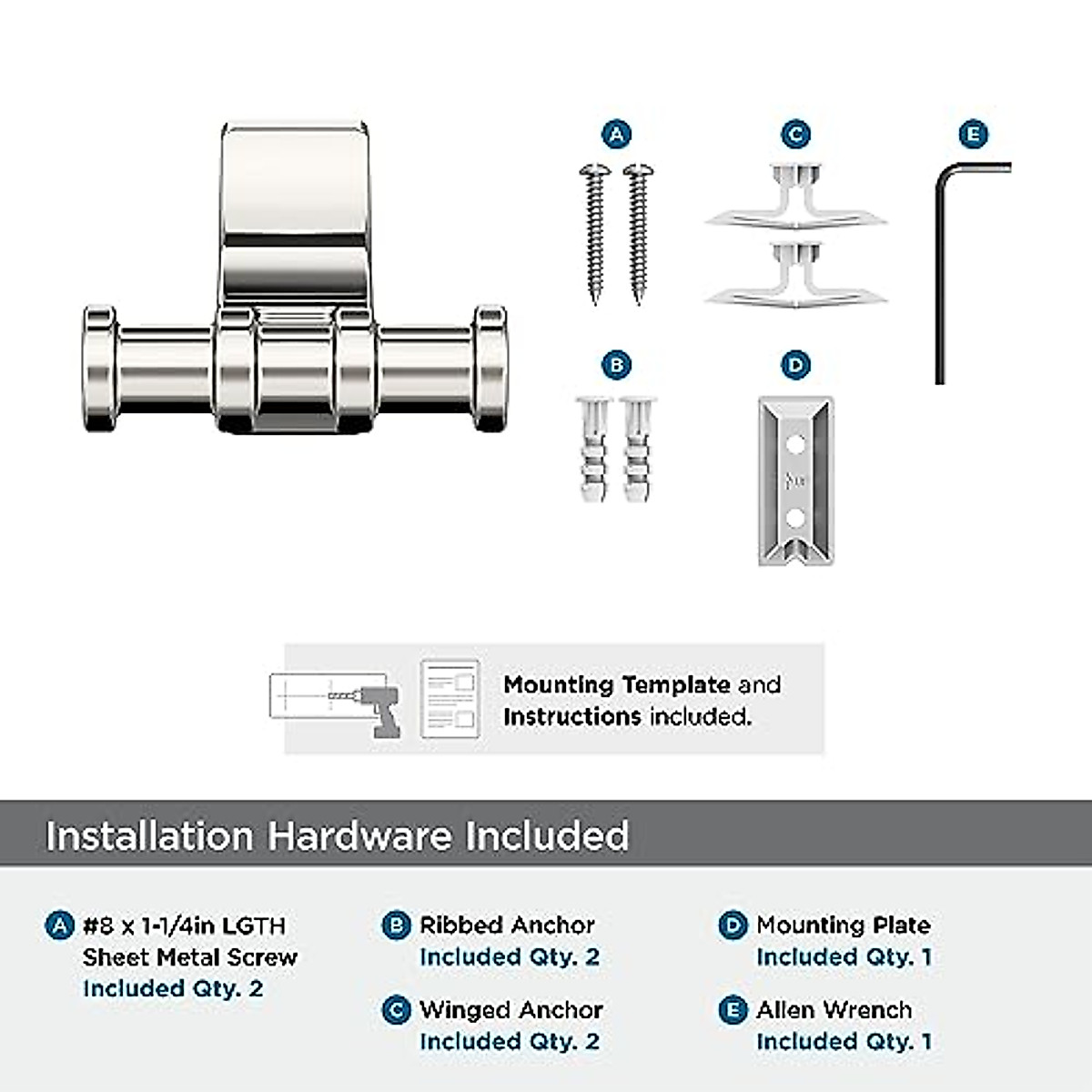Amerock BH36050PN | Polished Nickel Double Robe Hook | 2-15/16 in. (75 mm) Length Towel Holder | Davenport | Towel Hook for Bathroom | Bathroom Hardware | Bath Accessories