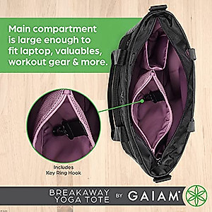 Gaiam Breakaway Yoga Tote Bag - Gym and Travel Essentials Bag with Multiple Zippered Pockets, Padded Laptop Compartment, Yoga Mat Straps, and Adjustable Shoulder Strap - Black, 15"x13"x3.5"