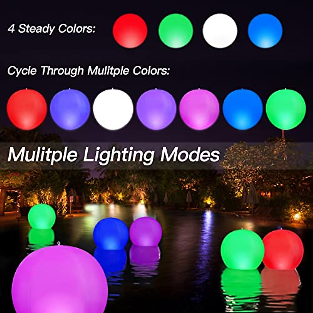 XIILSIE 4PCS Floating Pool Lights + New Upgraded 4 Pack 8 LED Solar Garden Lights Firefly Swaying Lights