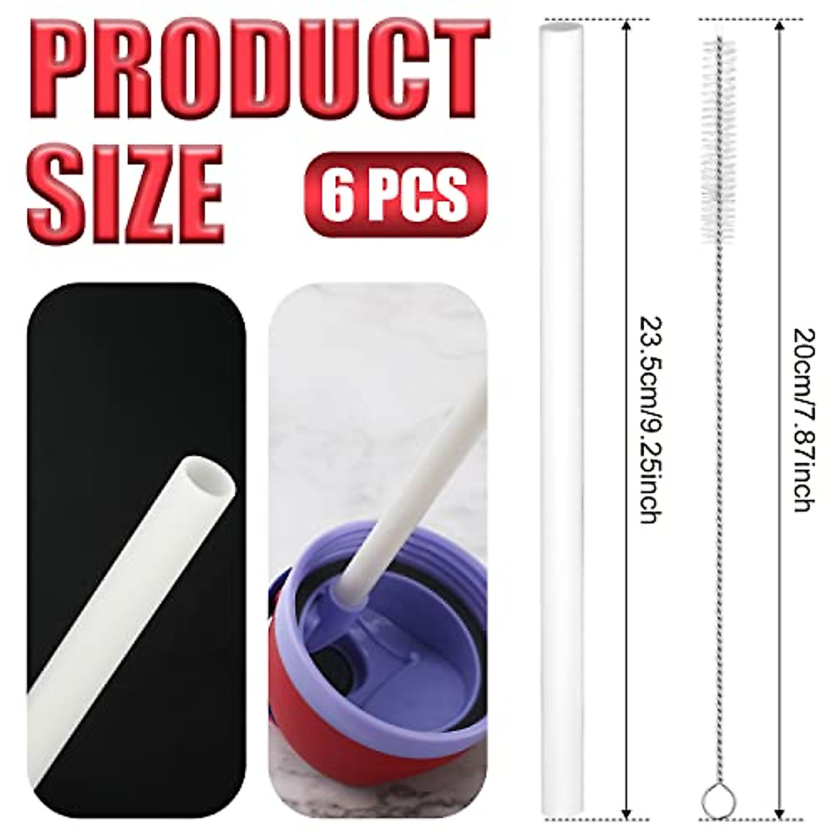 40 oz Replacement Straws for Owala Water Bottle, 6PCS Reusable Plastic Straws with Cleaning Brush for Owala FreeSip Flip Insulated Stainless Steel Bottle 40oz Tumbler Cup Accessories Parts (White)