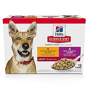 Hill's Science Diet Adult 1-6, Adult 1-6 Premium Nutrition, Wet Dog Food, Variety Case: Chicken & Barley; Beef & Barley Loaf, 13 oz Can Variety Case, Case of 12