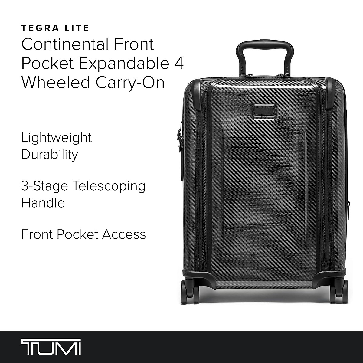 TUMI - Tegra-Lite Continental Front Pocket Expandable 4 Wheeled Carry-On - Hard Shell Suitcase for Travel - With USB-C Port - Black/Graphite