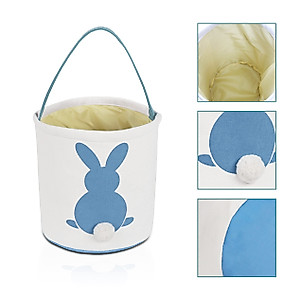 MONOBLANKS Easter Bunny Basket Bags, Rabbit Bucket Tote for Easter Egg Hunts Decorations Candy Gifts Storage (Blue)