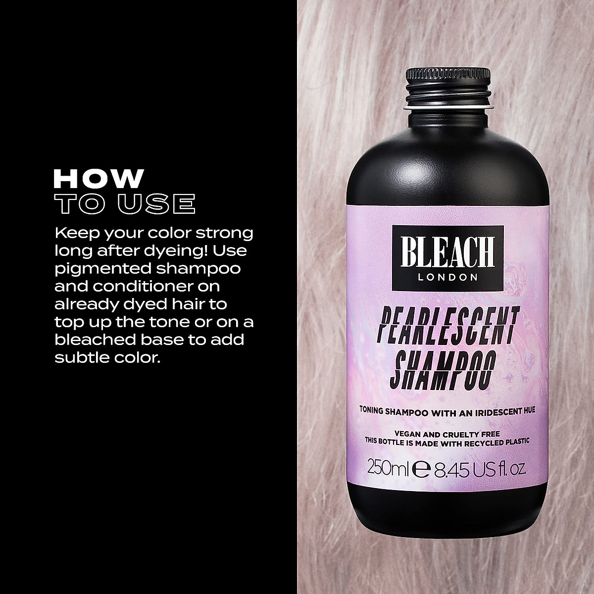 BLEACH LONDON Pearlescent Shampoo - High Pigmented Pink-Purple Rinse, Vegan, Cruelty Free, Color Protected Clean, Color Depositing Formula, 8.45 fl oz