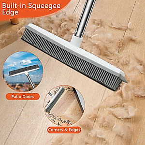 Loonpon Rubber Broom for Pet Hair Remover,63 inch Pet Hair Removal Broom with Squeegee,Rubber Fur Remover Brush for Fluff Carpet Hardwood Floor Tile Window