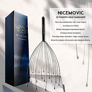 NICEMOVIC 2 Pack Head Scalp Massager, Stocking Stuffers Stress Relief Gifts for Women Men, 20 Fingers Scalp Head Scratcher for Hair Stimulation Body Relaxing (Black & Black)