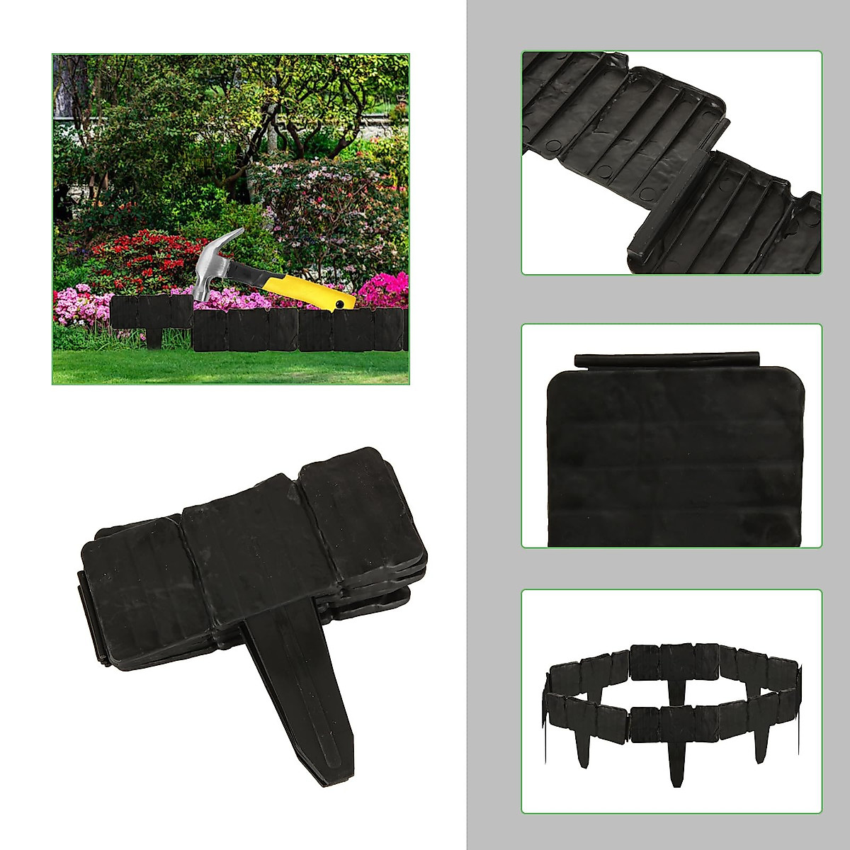 CertBuy Garden Edging Border, 16Ft Garden Landscape Edging Borders, Plastic Garden Fence Edging, Interlocking Landscaping Edging, Lawn Edging Flower Bed Border (20 Pcs, Black)