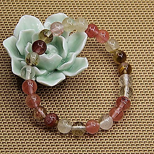 Natural Volcano Cherry Quartz Gemstone 8mm Round Beads Stretch Bracelet 7 Inch