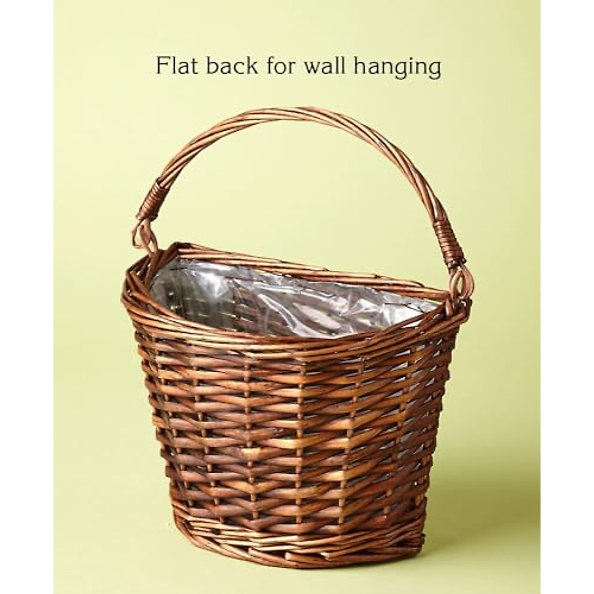 The Lakeside Collection Hanging Wicker Wall Basket with Plastic Liner for Indoor Display