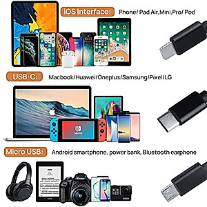 Multi USB Retractable Charger Cable,Arsiped 2 Pack 3 in 1 Multiple Charging Cord Adapter with Mini Type C Micro USB Port Connectors Compatible with Cell Phones Tablets Universal Use (3.3ft/Black) …