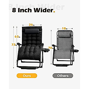 Ezcheer Oversized Zero Gravity Chair with Cushion, 31.5 inch Wide 400 lbs Weight Capacity, Lounge Chair for Outside with Cushion, Camping Beach Recliner Chair with Cup Holder & Head Pillow
