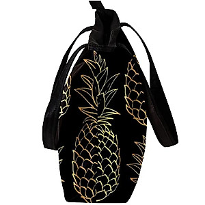 Tote Bag Women Satchel Bag Handbag Stylish Tote Handbag for Women Hobo Bag Fashion Crossbody Bag, Black Golden Fruit Pineapple