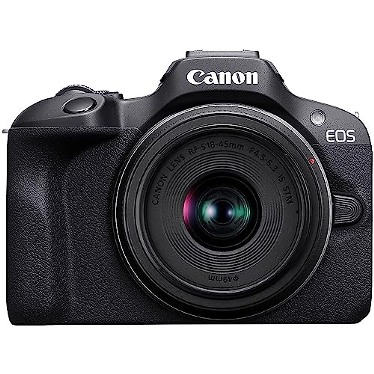 Canon EOS R100 Mirrorless Camera with 18-45mm Lens (6052C012) + Bag + 64GB Card + LPE17 Battery + Charger + Card Reader + Flex Tripod + Cleaning Kit + Memory Wallet (Renewed)