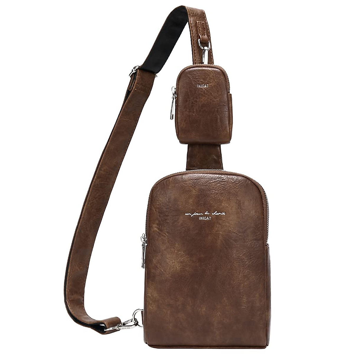 INICAT Small Sling Bag Fanny Packs Crossbody Bags with Coin Purse Gifts for Women Men （Large Version02-026 brown）