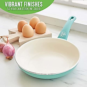 GreenLife Soft Grip Healthy Ceramic Nonstick, 8" Frying Pan Skillet, PFAS-Free, Dishwasher Safe, Turquoise