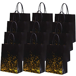 Cooraby 30 Pieces Bronzing Gold Black Paper Kraft Black Polka Dot Paper Bags Party Bags Gold Bags Hen Party Bags with Handle for Party Favors