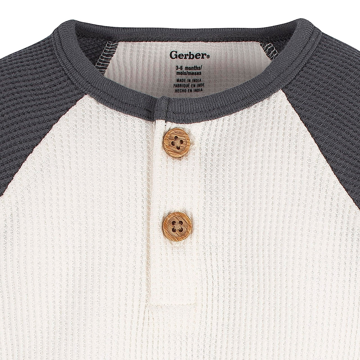 Gerber Baby Boy's 2-Pack Long Sleeve Henley Onesies, Blue and Ivory