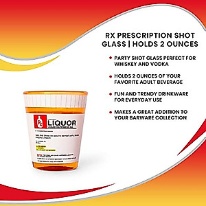 JUST FUNKY Rx Prescription 2-Ounce Shot Glass | Party Shot Glass For Barware Set Collection | Funny Drinkware for Cocktails, Whiskey, Tequila, Vodka, Adult Beverages