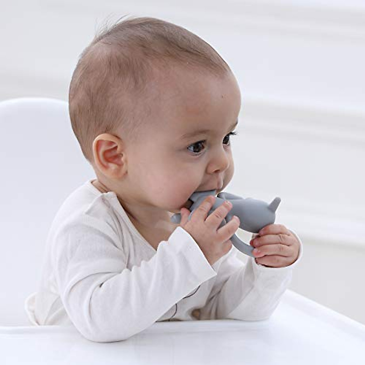Baby Teether, Pacifier, Food Grade Liquid Silicone Baby Teething Toy, Soft Infant Teether Chew Toy, BPA Free, Multi-Texture Design Cute Elephant Teether, Soft and Sturdy (Gray Elephant)