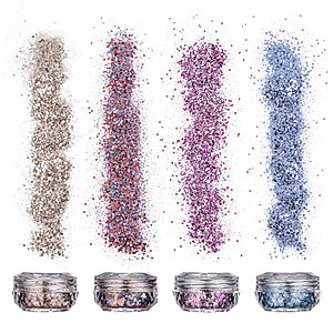 Oneleaf Holographic Chunky Glitter 16 Colors Total 120g Face Body Eye Hair Nail Festival Chunky Mermaid Dreams Holographic Sequins Glitter for Christmas, Mixed Different Size