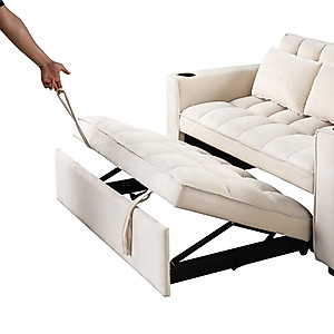 Harper & Bright Designs 55.3" 4-1 Multi-Functional Sofa Bed, Sleeper Sofa Bed with Cup Holder and USB Port for Living Room or Apartments, Cream White