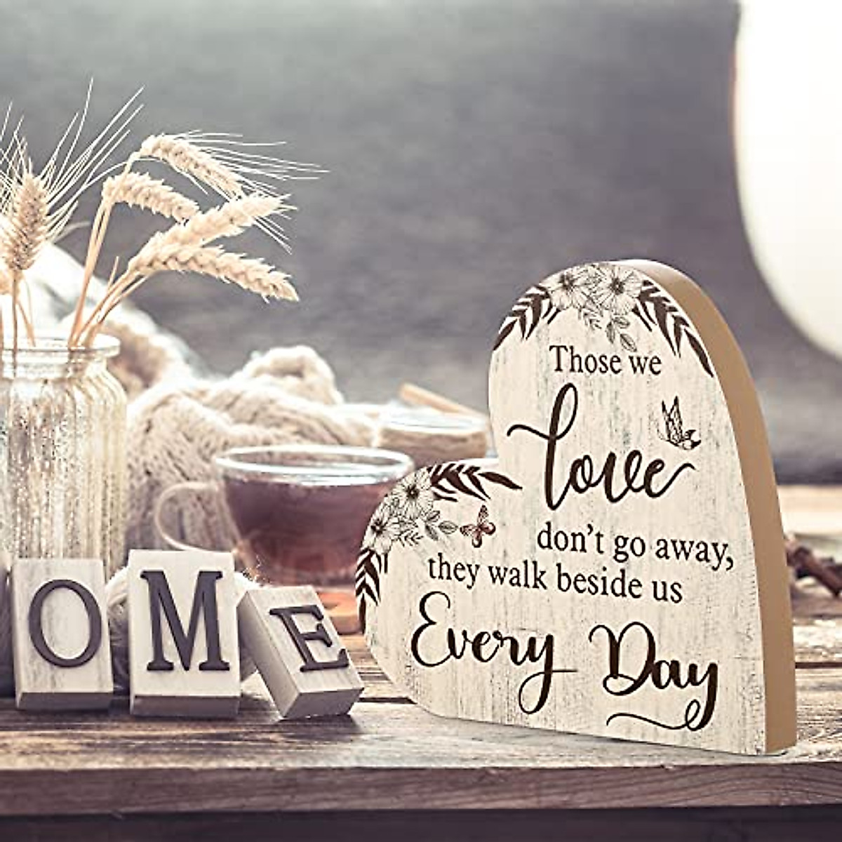 Sympathy Gift Memorial Heart Present for Loss of Loved One Wooden Remembrance Bereavement Gift Condolence Sign Loss of Father Mother Son Brother Decor 6.3 x 6 x 0.7 Inches(Simple Style)