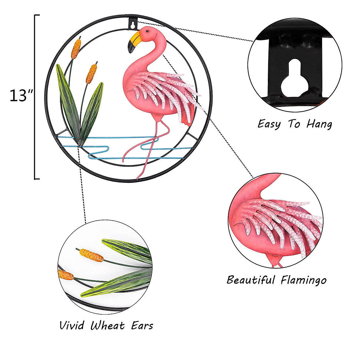 Vidduo Flamingo Metal Wall Art Hanging Décor for Indoor Outdoor, Flamingo Wall Plaque Hanging Artwork Garden Statues and Sculptures Wall Mural Yard Garden Decor for Home Room Door Patio Yard, 13"